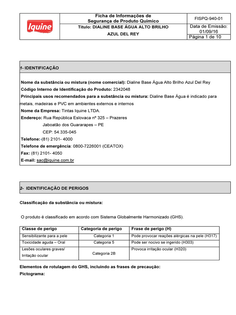 Dialine Base Agua Alto Brilho Azul Del Rey | PDF | Dióxido de carbono