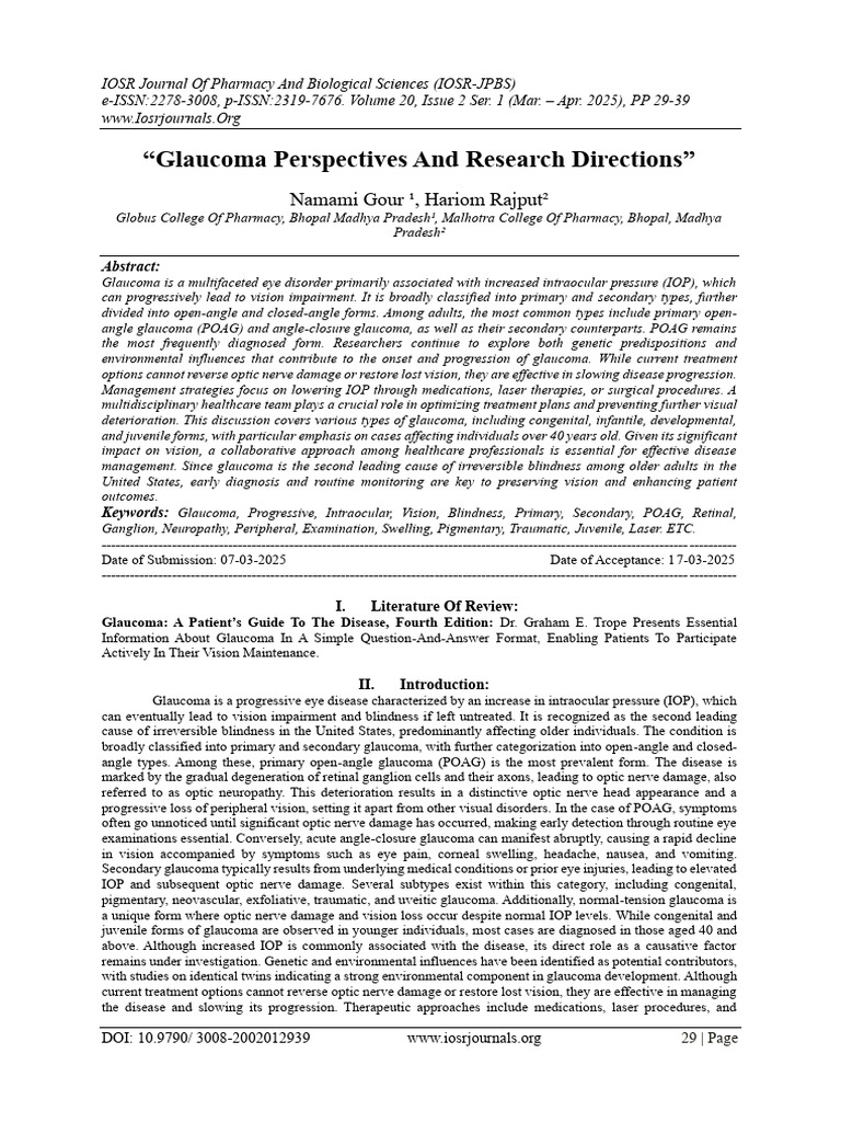 Glaucoma Perspectives and Research Directions | PDF | Glaucoma | Visual ...