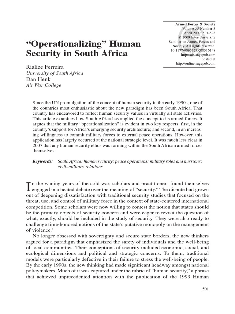 Human Security in South Africa's Military | PDF | Human Security | Military