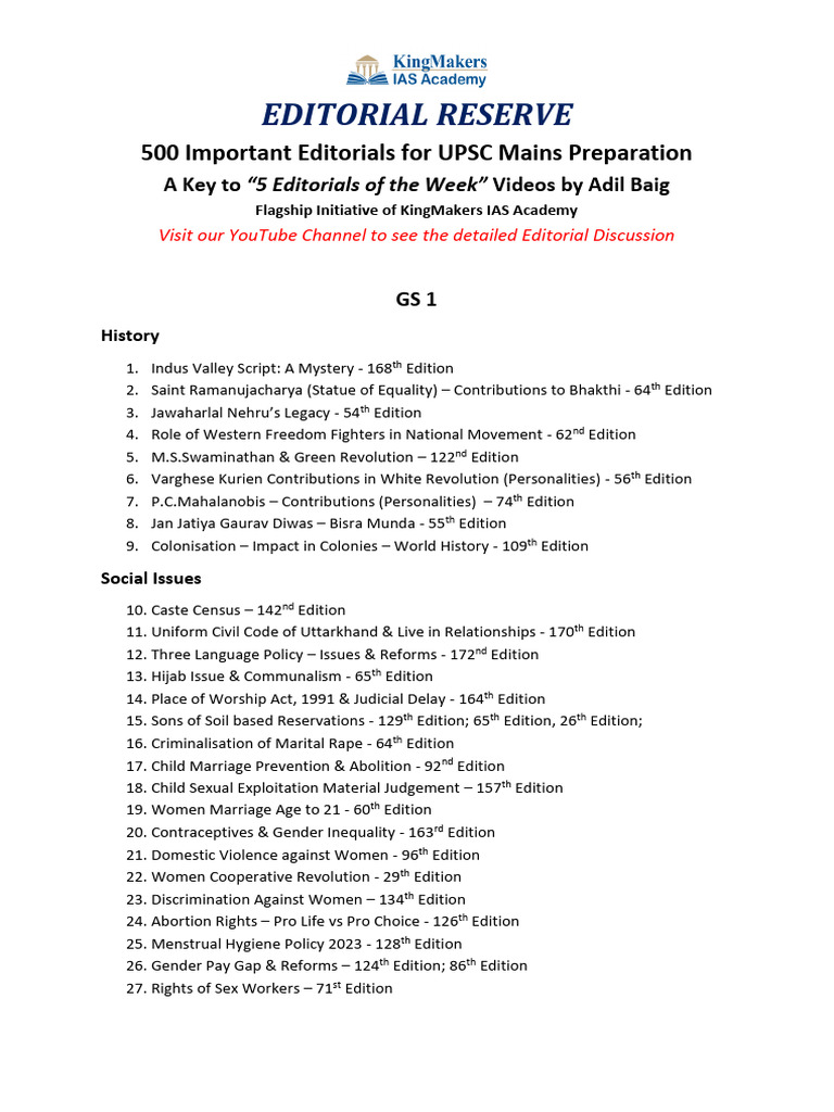 500 Editorials for UPSC Mains Prep | PDF | Climate Change | Gross ...