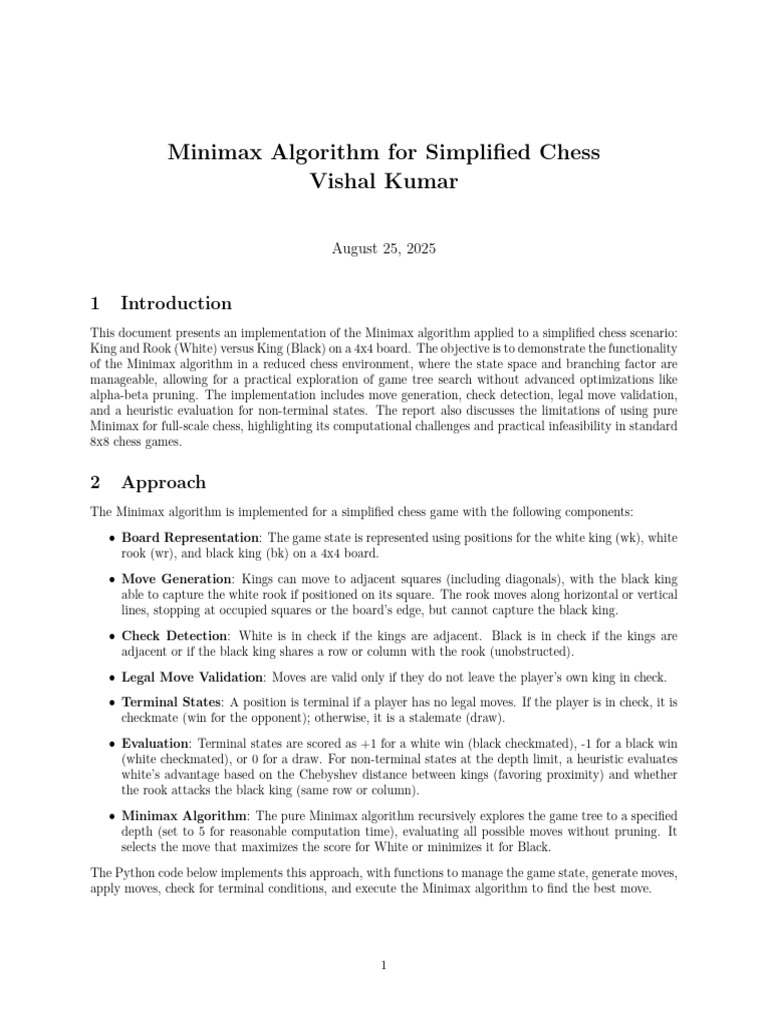 Minimax Algorithm in Simplified Chess | PDF | Theoretical Computer ...