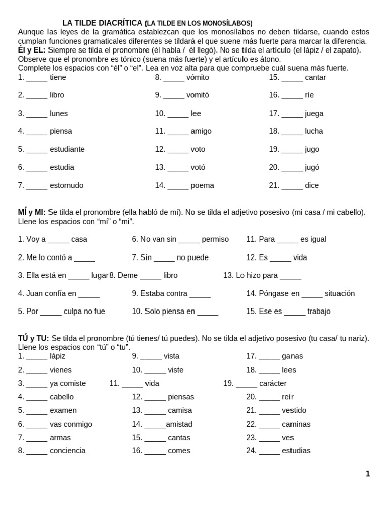 Tilde Diacrítica en Monosílabos | PDF | Lingüística | Gramática