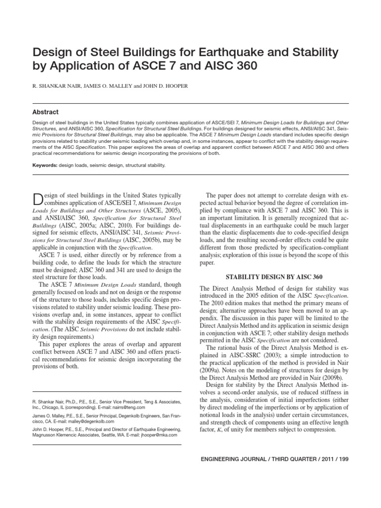Design of Steel Buildings for Earthquake and Stability by Application ...