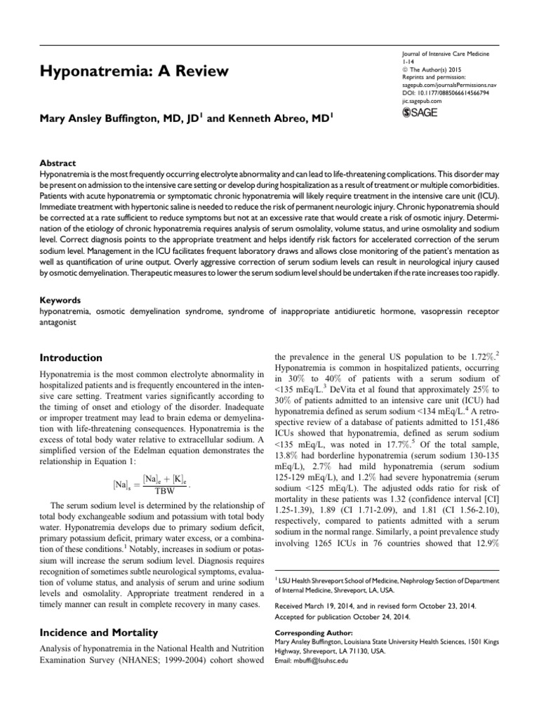 Hyponatremia Management in ICU Patients | PDF | Endocrinology | Human ...