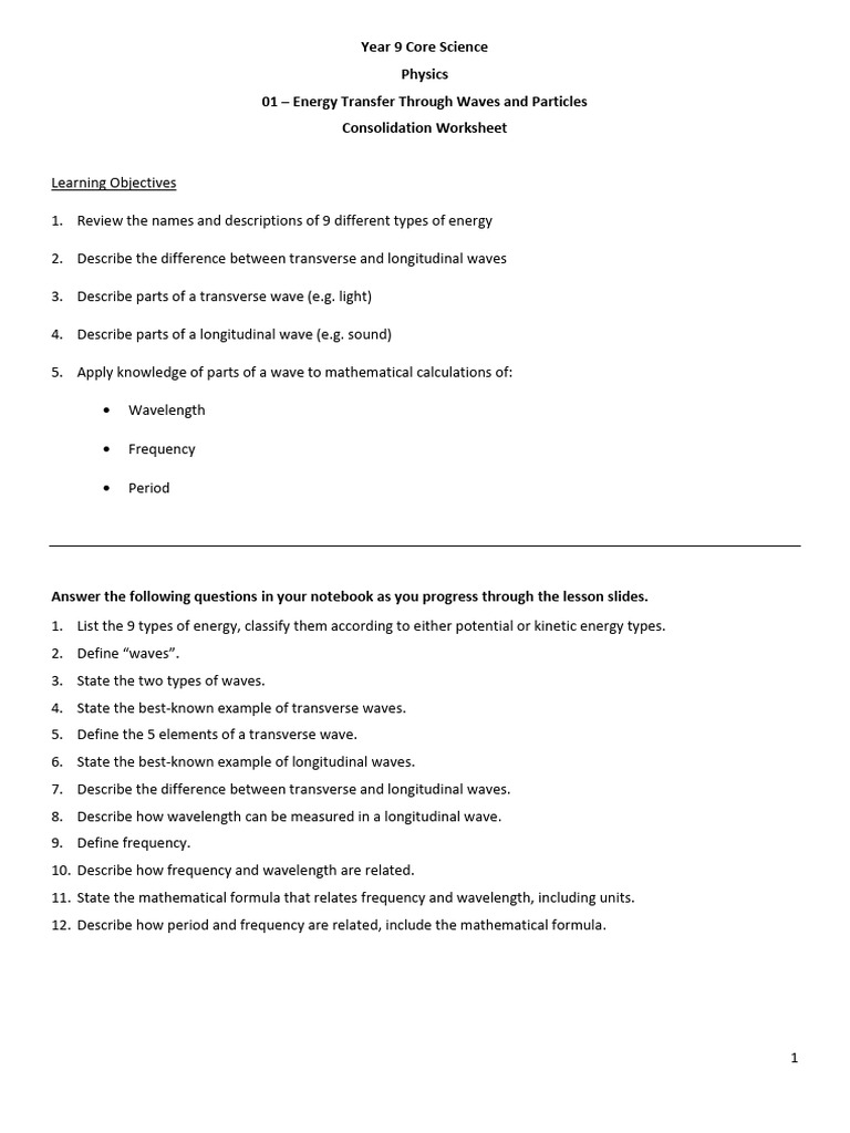 Energy Transfer: Waves & Particles Guide | PDF