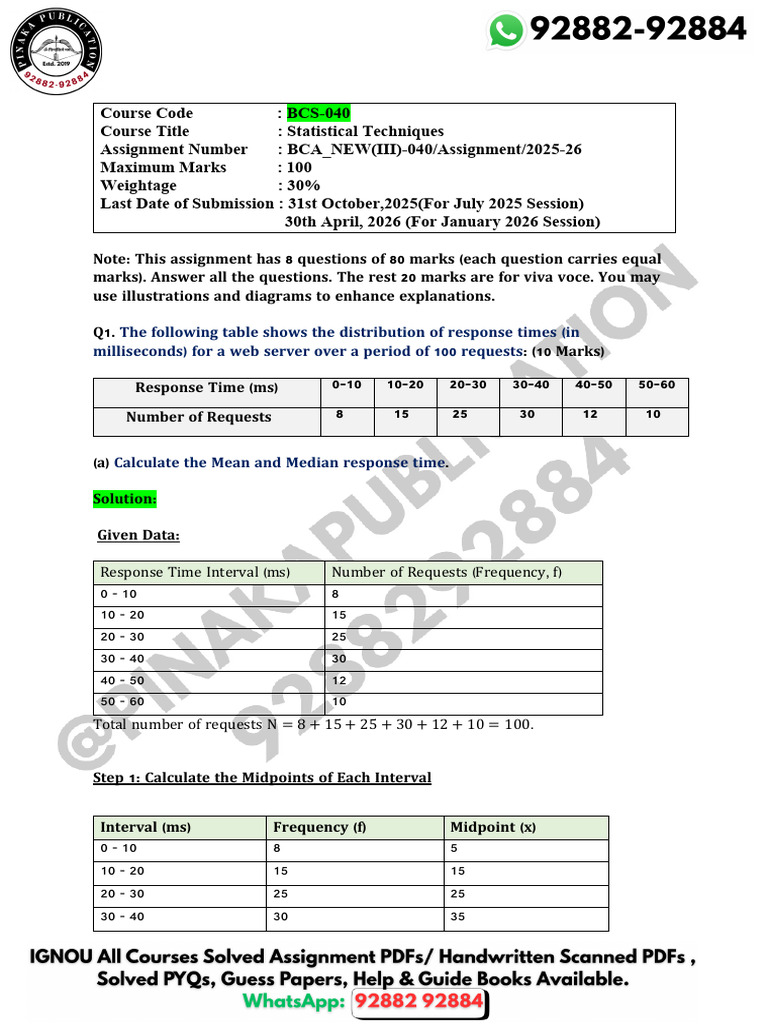 BCS-040 Solved Assignment 2025-26 @IGNOUHUB | PDF | Sampling (Statistics) | Statistics