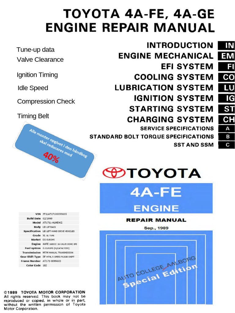 Toyota 4A-FE Værkstedshåndbog | PDF | Belt (Mechanical) | Manufactured ...