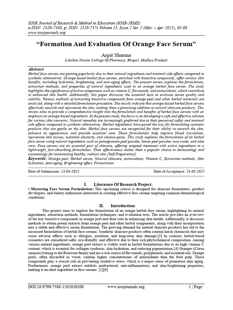 Orange Herbal Face Serum Formulation | PDF | Absorption Spectroscopy ...