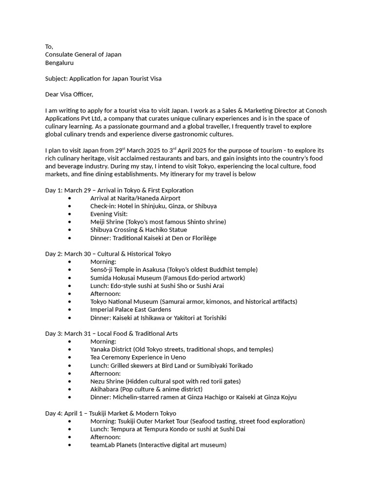 Japan Cover Letter | PDF | Tokyo | Travel Visa