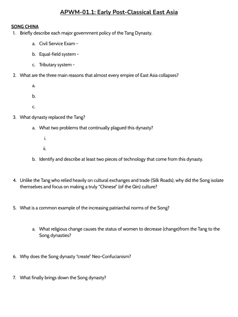 APWM-01.1 - Early Post-Classical East Asia (Guided Notes) | PDF