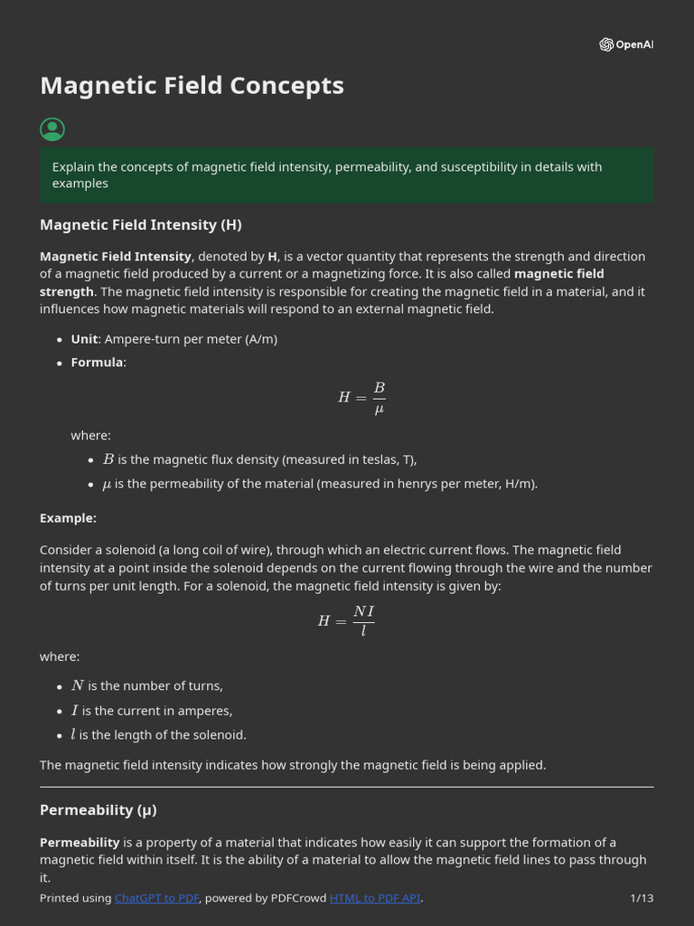 Magnetic Field Intensity and Properties | PDF | Magnetism | Ferromagnetism