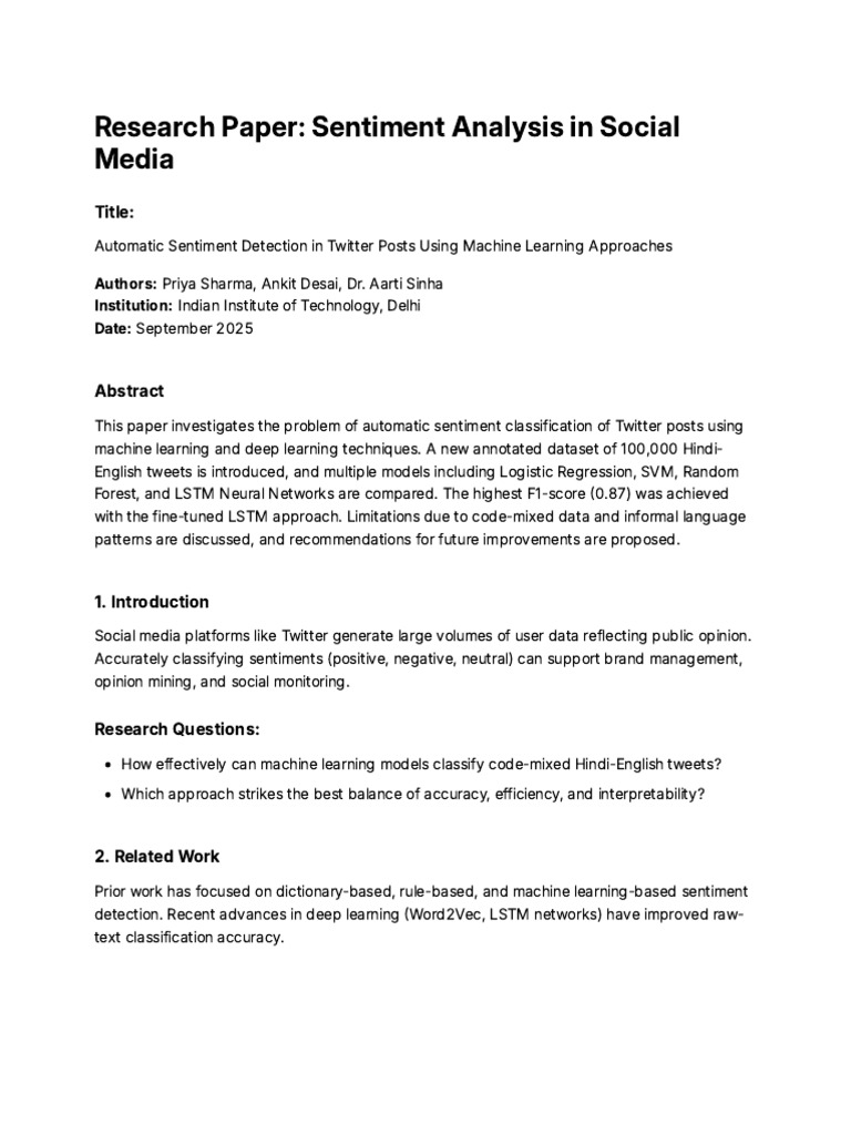 Sentiment Analysis Social Media Research 2025 | PDF | Machine Learning | Deep Learning