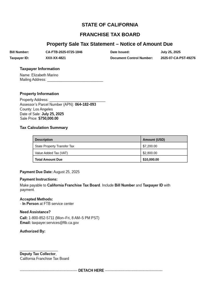 California Property Sale Tax Notice | PDF