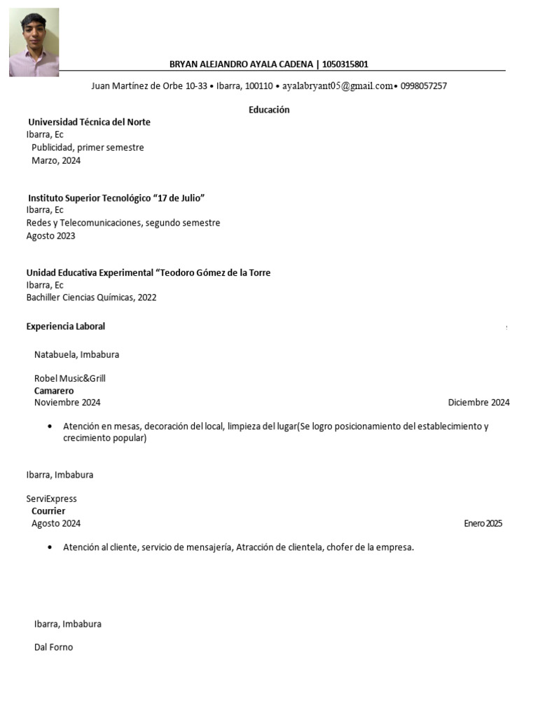 CV de Bryan Ayala: Experiencia y Educación | PDF | Medios de ...