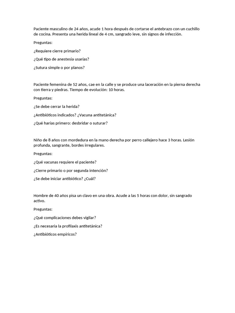 Casos Heridas | PDF | Herida | Enfermedades y trastornos humanos