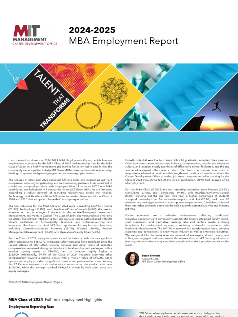 MIT Sloan MBA Employment Report 2024-2025 | PDF | Employment | Master ...
