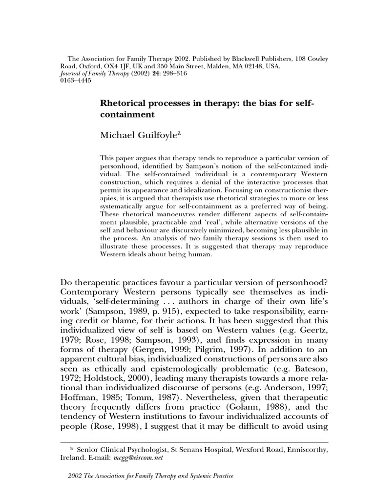 Rhetoric of Self-Containment in Therapy | PDF | Psychotherapy | Family ...