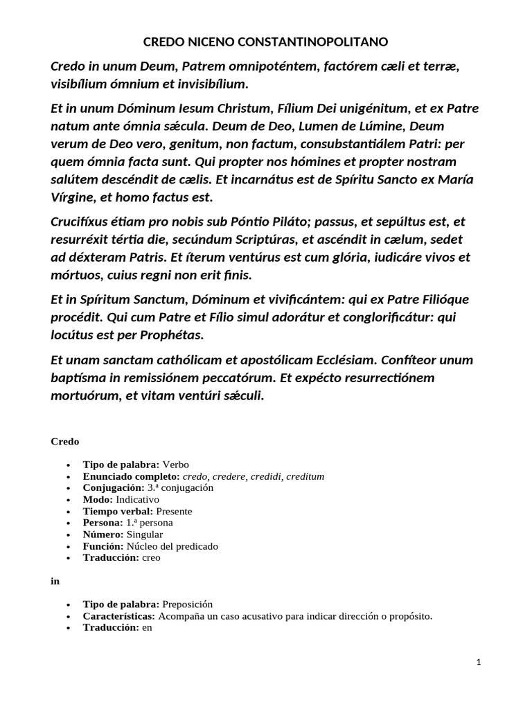 Credo Niceno en Latín | PDF | Verbo | Género gramatical