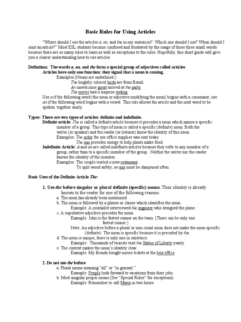 Basic Rules for Using Articles A | Grammatical Number | Noun
