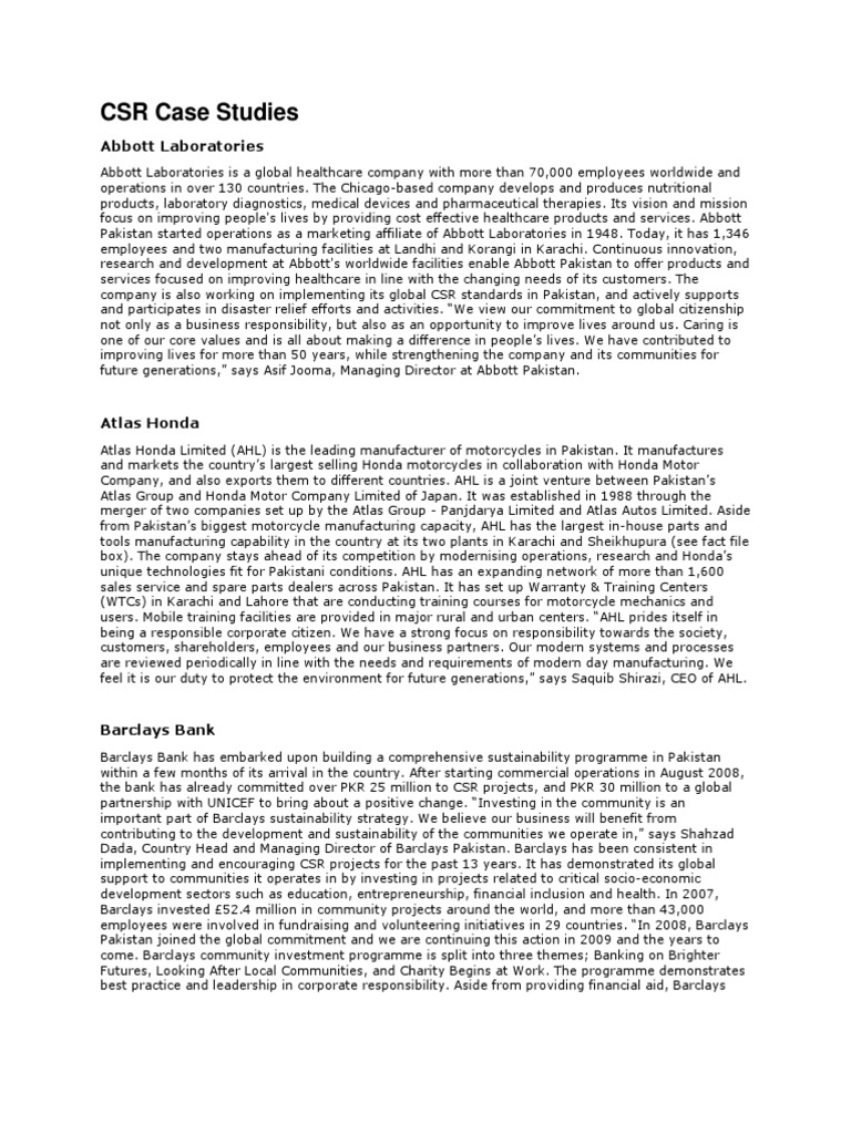 CSR Case Studies | PDF | Abbott Laboratories | Corporate Social ...
