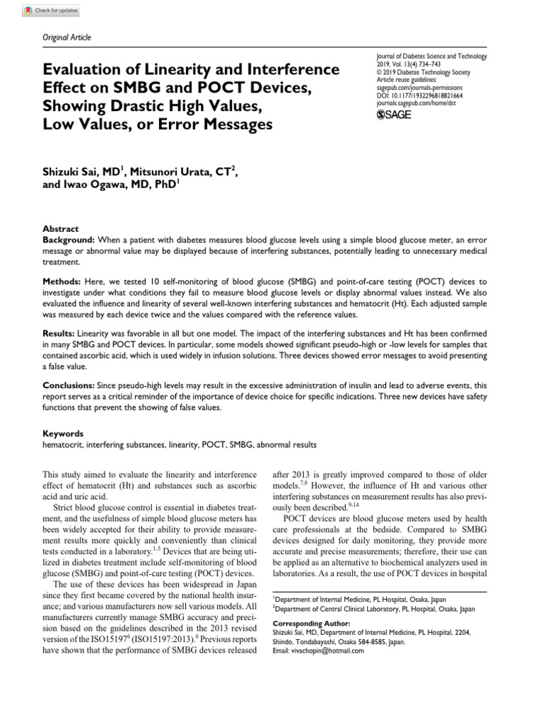 Sai Et Al 2019 Evaluation of Linearity and Interference Effect On SMBG ...