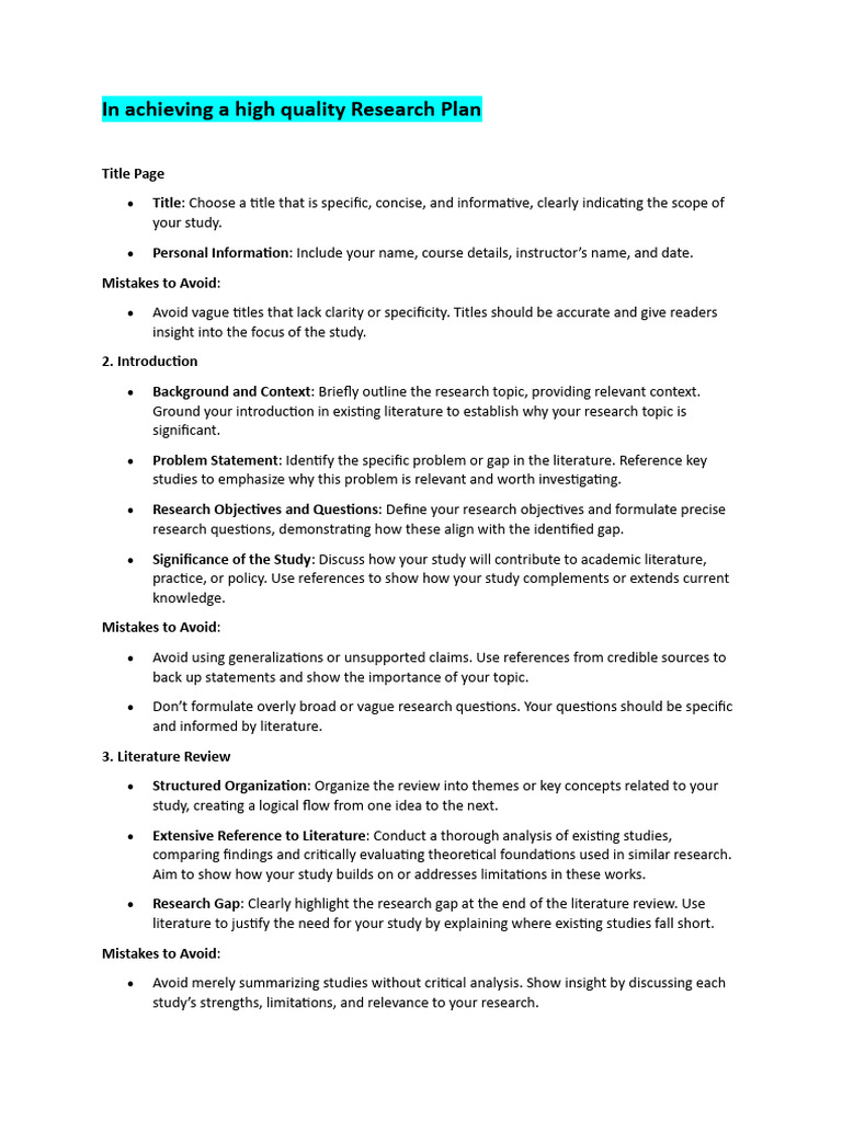 Achieving A High Quality Research Plan 1 | PDF | Methodology ...