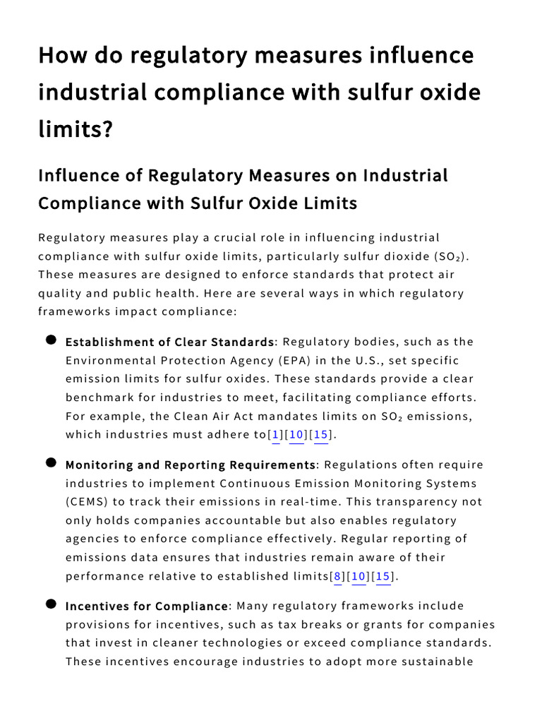 How do regulatory measures influence industrial compliance with sulfur ...