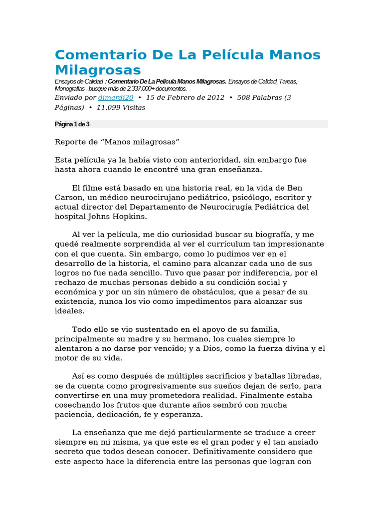 Comentario de La Película Manos Milagrosas | PDF