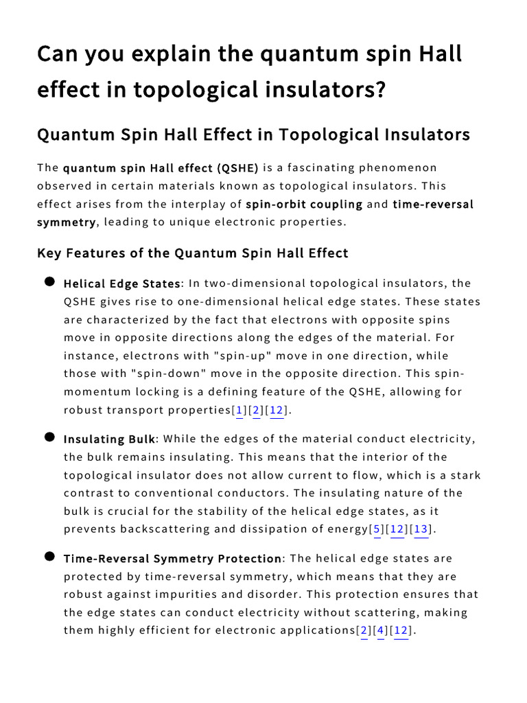 Quantum Spin Hall Effect Explained | PDF | Physics | Physical Chemistry
