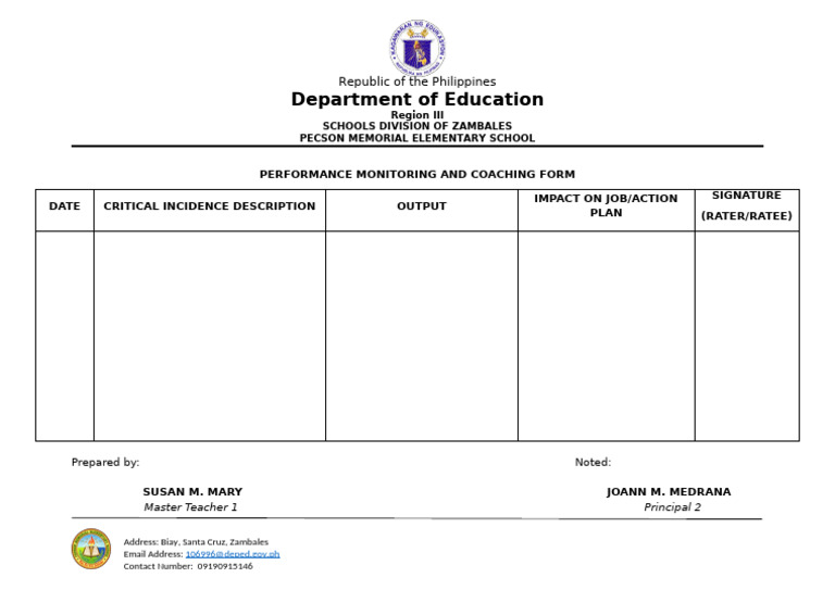 Performance Monitoring and Coaching Form | PDF