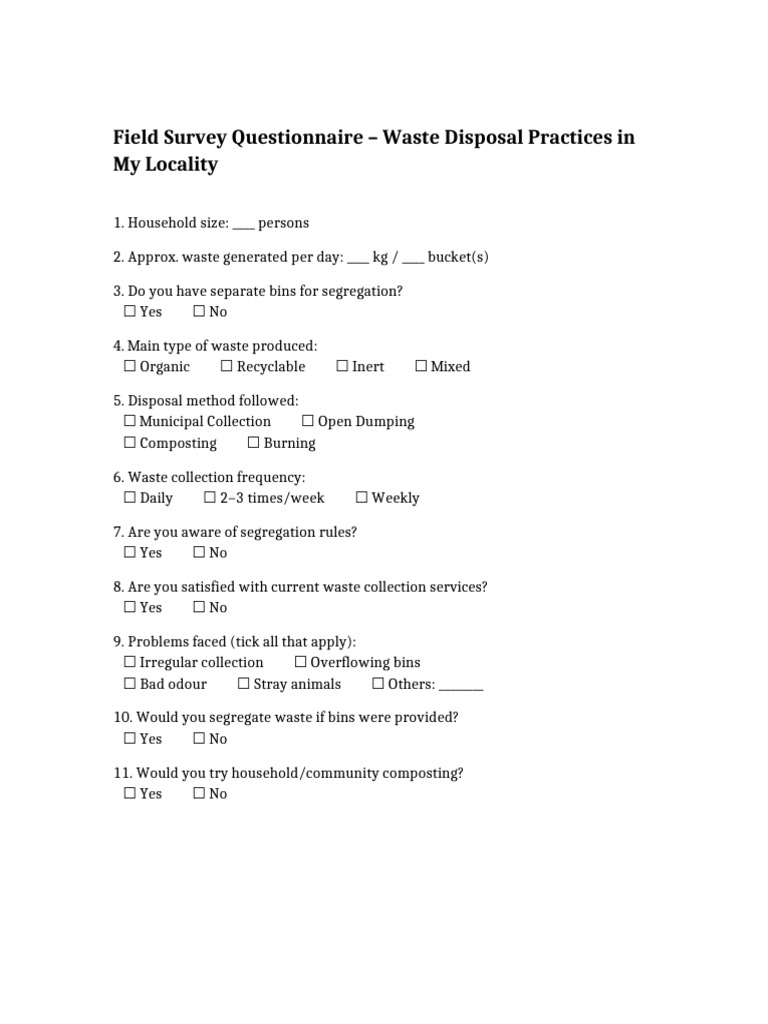 Field Survey Questionnaire Editable | PDF
