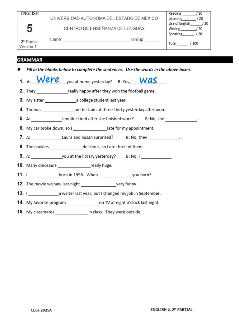 English 2: 2nd Partial Exam Guide | PDF