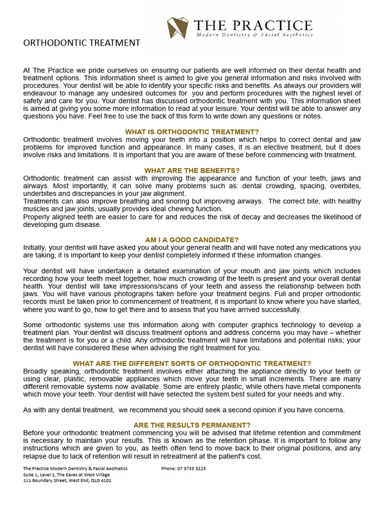 Orthodontic Contract and Consent Form JM | PDF | Orthodontics | Dentistry