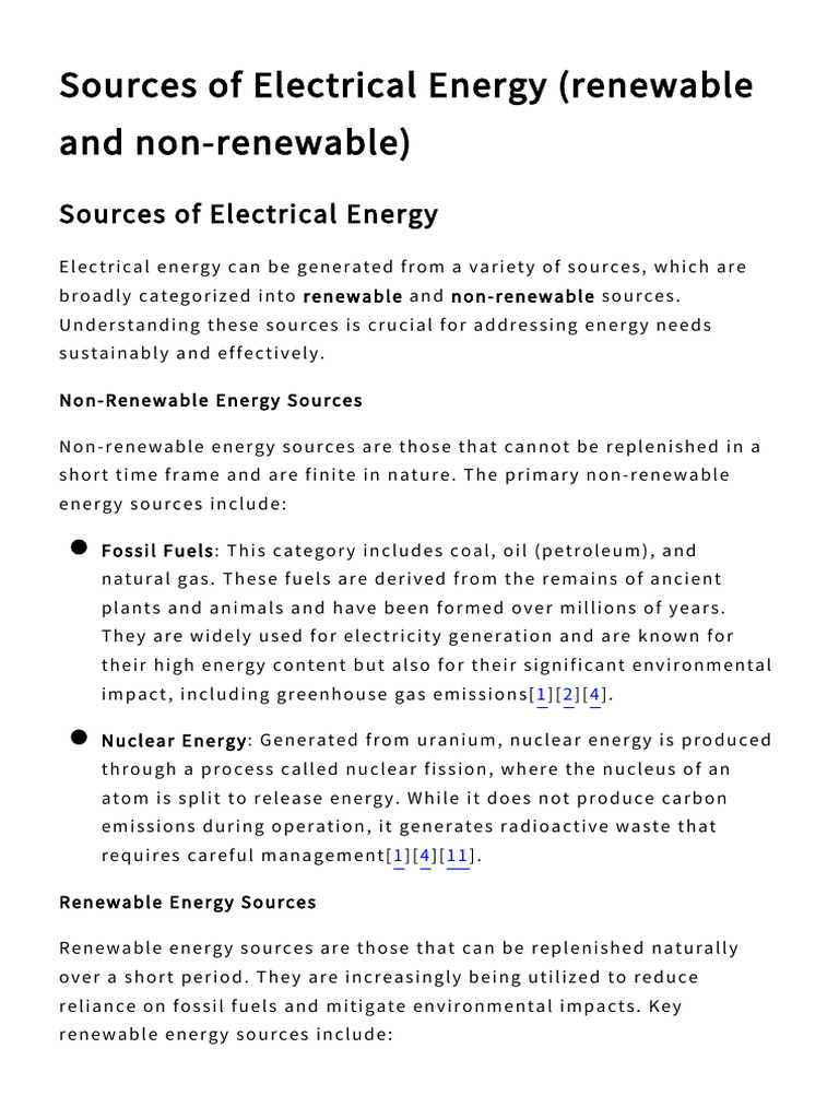 Sources of Electrical Energy (Renewable and Non-Renewable) | PDF ...