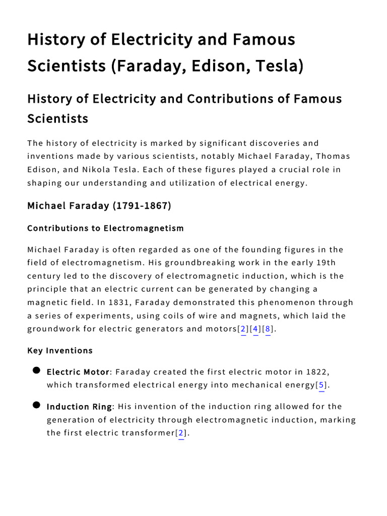 Pioneers of Electricity: Faraday, Edison, Tesla | PDF | Electricity ...