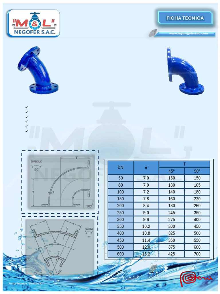 Codo Bridado M&L: Ficha Técnica GGG50 | PDF