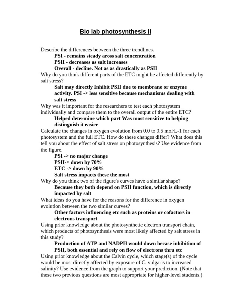 Bio Lab Photosynthesis II | PDF | Photosynthesis | Photochemistry