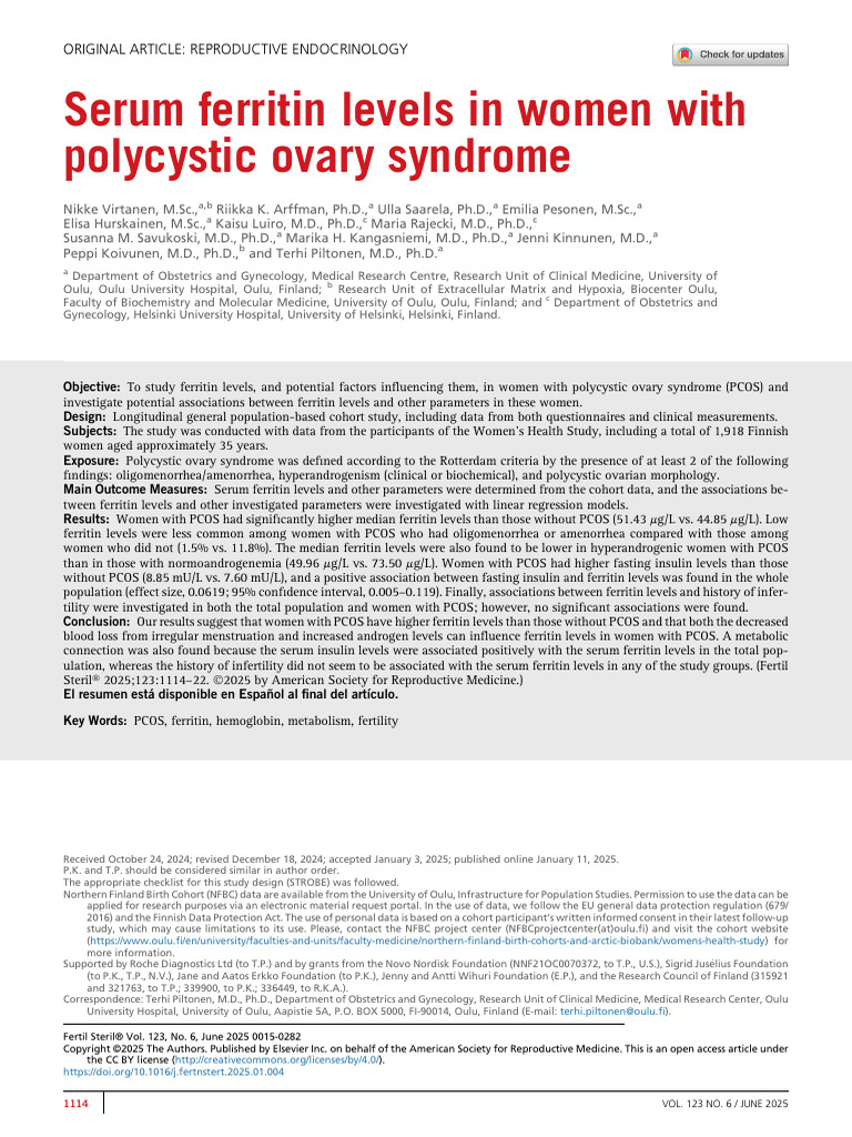Ferritin Levels in Women with PCOS | PDF | Polycystic Ovary Syndrome ...