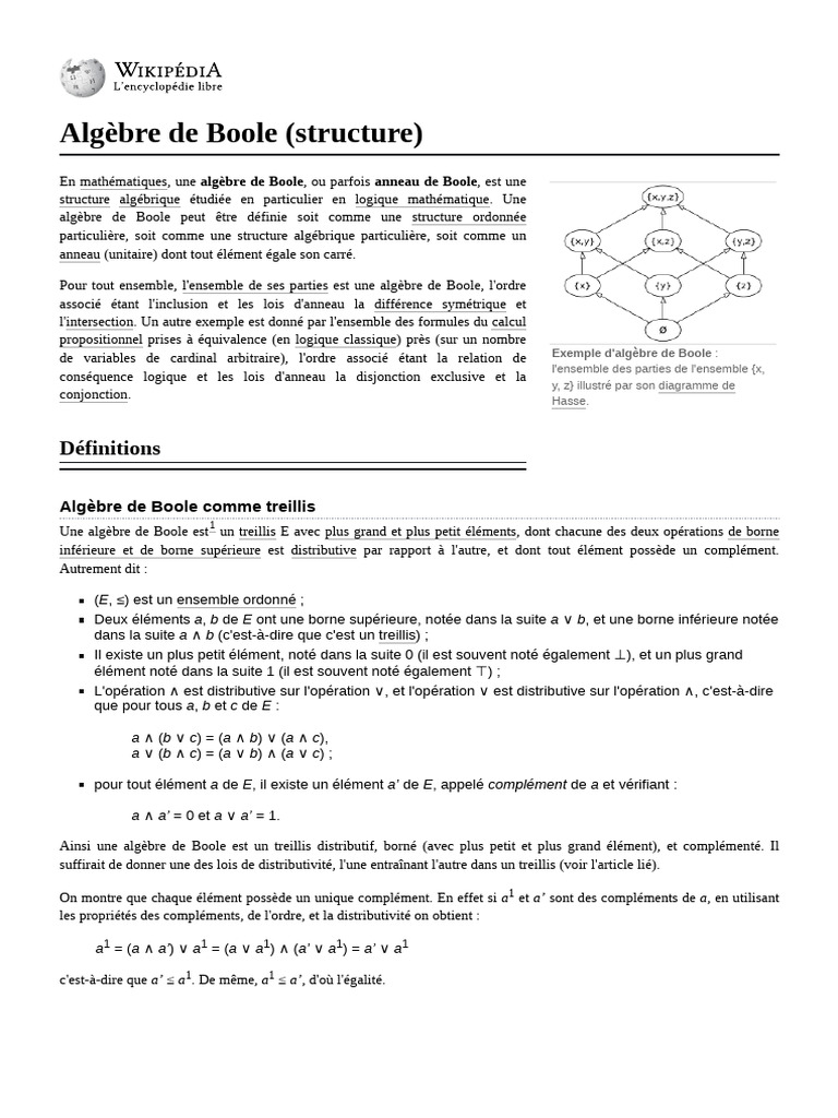 Algèbre de Boole et ses propriétés | PDF | Logique | Logique mathématique