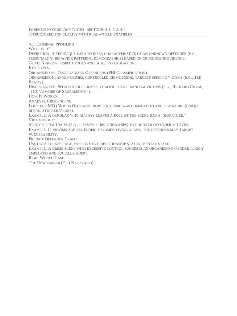 Forensic Psychology Notes | PDF | Offender Profiling | Juvenile Delinquency