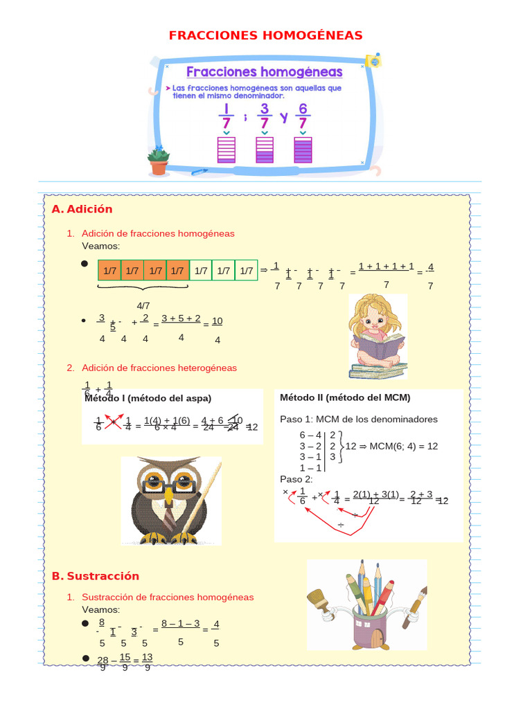 Adición y Sustracción de Fracciones Homogéneas | PDF
