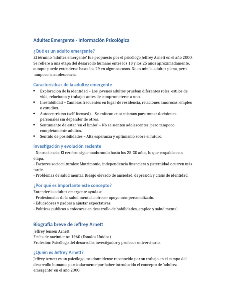 Adultez Emergente Jeffrey Arnett | PDF | Adultos | Salud mental