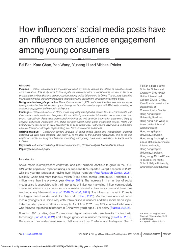 Influencer Impact on Young Consumers' Engagement | PDF | Social Media ...