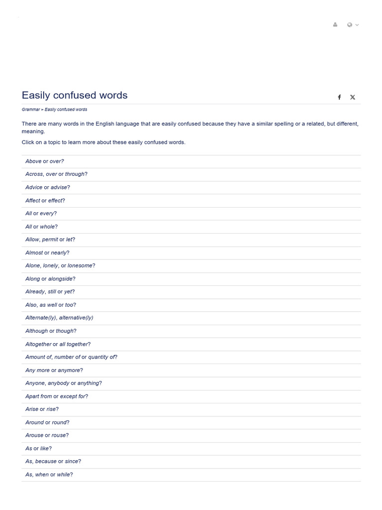 Easily Confused Words - Grammar - Cambridge Dictionary | PDF