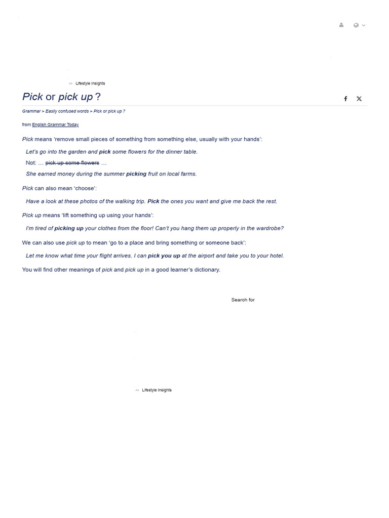 Pick or Pick Up - Grammar - Cambridge Dictionary | PDF | English ...