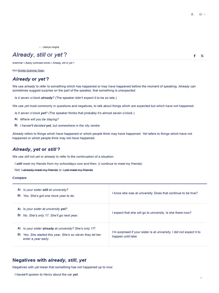 Understanding Already, Still, Yet | PDF | English Language | Human ...