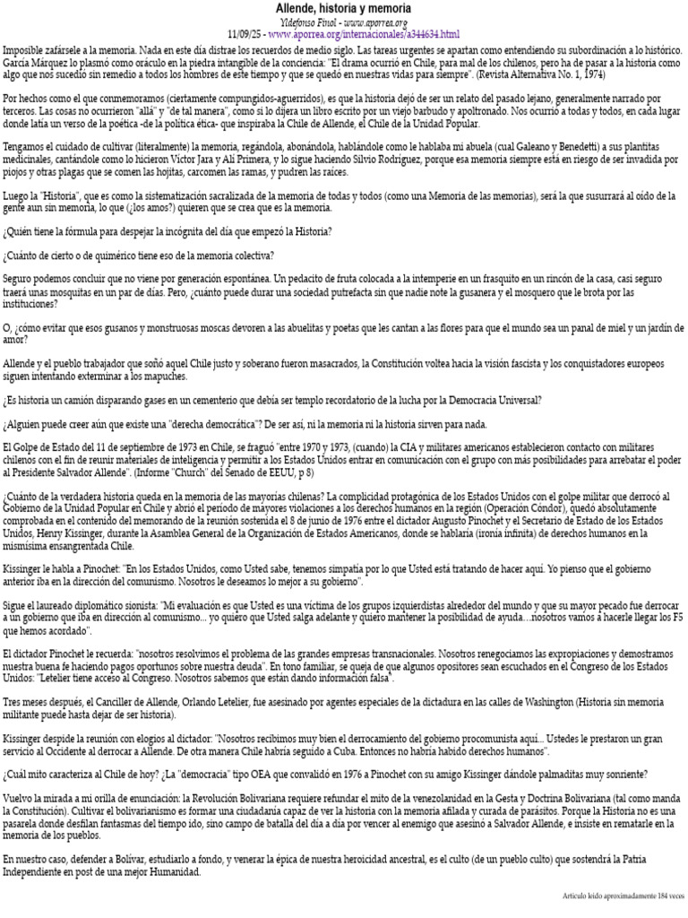 Memoria y legado de Allende en Chile | PDF | Henry Kissinger | Augusto ...