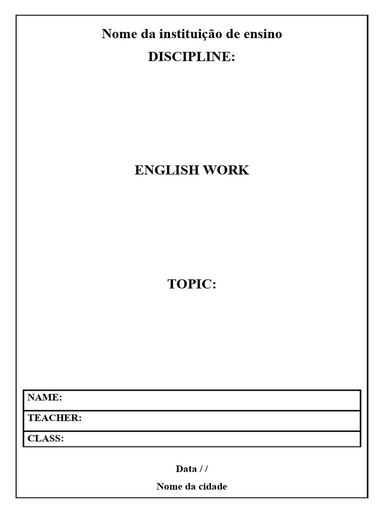 Capa para Trabalho de Inglês | PDF