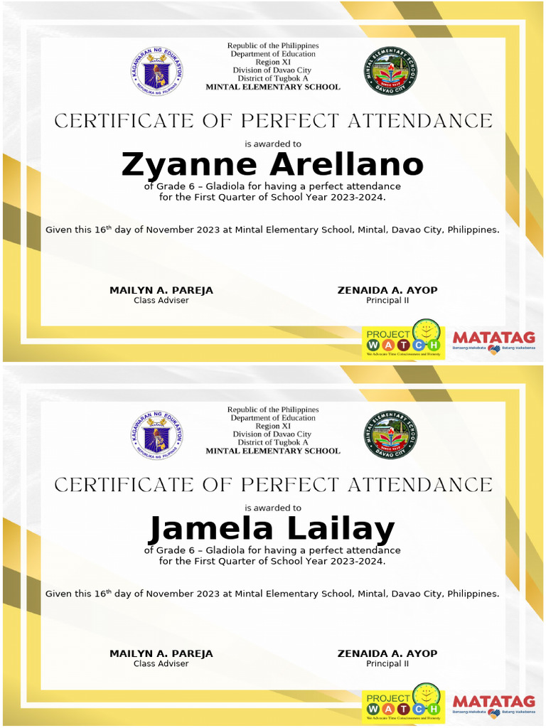 1 ST Quarter Perfect Attendance | PDF