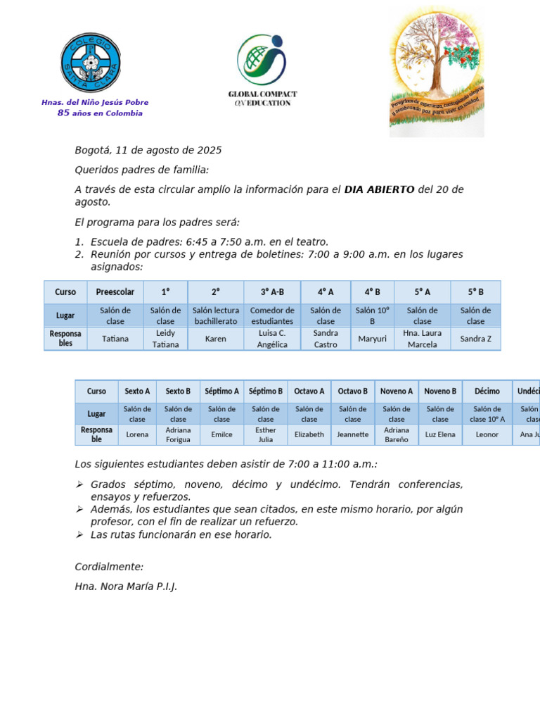 Circular Día Abierto 20 de Agosto | PDF